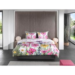 Wendebettw&auml;sche &raquo;Campo&laquo; 2 Blumen Design, hochwertiges Mako-Satin, Bettw&auml;sche ab 135x200 cm. wei&szlig; Mako-Satin, Obermaterial: 100% Baumwolle B/L: 155cm x
