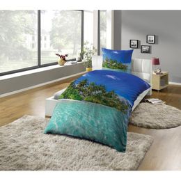 Kinzler Bettw&auml;sche &raquo;Fotodruck-Bettw&auml;sche "Insel"&laquo; 2 Stk. pflegeleicht bunt Microfaser, Obermaterial: 100% Polyester B/L: 135cm x 200cm, 1 Stk., 1 Stk.