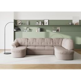DOMO collection Wohnlandschaft &raquo;Pegnitz, zeitlos&modern, elegante R&uuml;ckensteppung, Breite 292cm, U-Form&laquo; wahlweise mit Bettfunktion grau 92% Polyester,