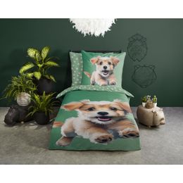 Good Morning Kinderbettw&auml;sche &raquo;Mambo&laquo; 2 Baumwolle, Renforc&eacute;, Wendeoptik, Kind, Hund, Gr&uuml;n gr&uuml;n Renforc&eacute;, Obermaterial: 100% Baumwolle B/L: 135cm x 