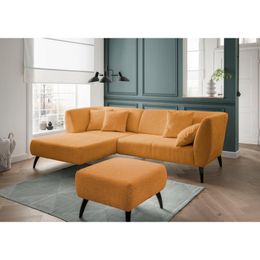 Home Affaire Ecksofa &raquo;Lazio modern und bequem, schmale Armlehnen, tolle Detailverarbeitung&laquo; Holzfu&szlig;farbe w&auml;hlbar, inkl. 4x Zierkissen gold 100% 