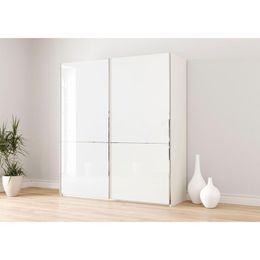 Musterring Schwebet&uuml;renschrank &raquo;Imola W&laquo; inkl. Einlegeb&ouml;den und Kleiderstangen, mit Glast&uuml;ren und Aufleistungen wei&szlig; Floatglas, Holzwerkstoff B/H/T: 197,3cm x 