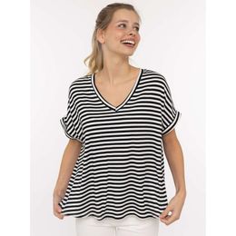 Zwillingsherz Damen T-Shirt &raquo;"Maritime Streifen"&laquo; One Size, Kurzarm, V-Ausschnitt, gestreift, Loose Fit schwarz-wei&szlig; Einheitsgr&ouml;&szlig;e