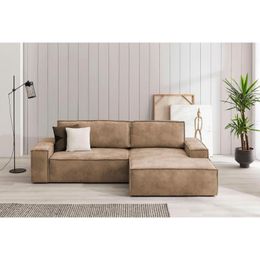 OTTO home Ecksofa &raquo;SHERWOOD Vintage Lederoptik L-Form, 267 cm&laquo; Schlaffunktion mit Bettkasten (210x136 cm), Cord, Vintage, Samtvelours beige 100% 