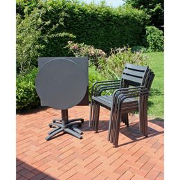 Garden Pleasure Garten-Essgruppe &raquo;, Tischgruppe &raquo;AMIRA 10&laquo;&laquo; Set, 7 Stk. tlg. 6 St&uuml;hle (stapelbar), 1x Ausziehtisch LxB: 195-240 x100 cm grau Aluminium Einheitsgr&ouml;&szlig;e