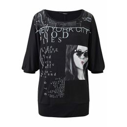 Aniston SELECTED 3/4-Arm-Shirt in schwarz-wei&szlig;-rot-bedruckt | Gr.: 38