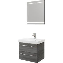 Badm&ouml;bel-Set &raquo;Balto 2-teilig Mineralmarmor-Waschtisch mit LED-Spiegel, Waschplatz&laquo; 2 Stk. tlg. grau Holzwerkstoff B/H/T: 64,4cmcm x 200cmcm x 46cmcm,