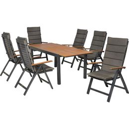Merxx Garten-Essgruppe &raquo;Astros&laquo; Set, 13 tlg. inkl. 6 Klappsessel, 6 Auflagen, 1 Ausziehtisch Aluminium, Kunststoff B/H/T: 61,5cm x 115cm x 72cm
