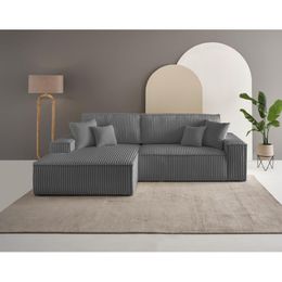 OTTO home Ecksofa &raquo;FINNLEY Cord, L-Form 257 cm, Schlafsofa&laquo; mit Bettkasten, in Boucl&eacute;, Struktur fein und Mega Cord grau Bezugstoff 100% PES !;Gramatur