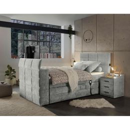 ED EXCITING DESIGN Boxspringbett &raquo;Denver&laquo; inkl. Motor, Topper und motorisierter TV-Halterung bis 40 Zoll grau 95% Polyester, 5% Nylon Microvelours 