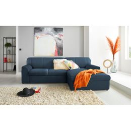 DOMO collection Ecksofa &raquo;Topper, elegant und zeitlos, kompaktes Stellma&szlig; 245/155cm, L-Form&laquo; mit Recamiere, wahlweise mit Schlaffunktion blau B/H/T: 