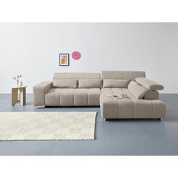 COTTA Ecksofa &raquo;Orion L-Form, B: 310 cm, moderne Steppung, bequeme Wellenunterfederung&laquo; Kopfteilverstellung & 5 Nierenkissen beige 100% Polyester B/H/T