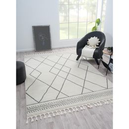 MyFlair Hochflor-Teppich &raquo;Moroccan Design, LAGERR&Auml;UMUNG&laquo; rechteckig 24 mm H&ouml;he modern, marokkanisches Design, Rauten Muster, weich, mit Fransen grau Polyester