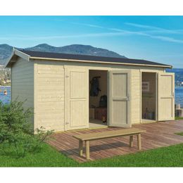 Lasita Maja Gartenhaus &raquo;Tuvalu XL&laquo; Blockbohlenhaus 28mm, 2-Raum beige Massivholz ohne Fu&szlig;boden, ohne Dacheindeckung
