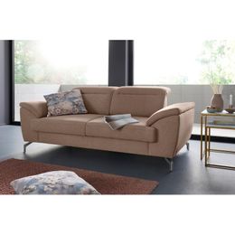 Sit & More sit&more 2-Sitzer &raquo;Percy&laquo; 12 cm Fu&szlig;h&ouml;he, Sitztiefenverstellung, wahlweise Kopfteilverstellung beige B/H/T: 197cm x 112cm, Feinstruktur,mit 