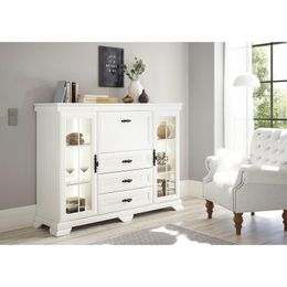 OTTO home Highboard &raquo;Royal, eleganter Schrank, Hochkommode, Stauraumelement im Landhausstil&laquo; dekorative Rahmenoptik, Metallgriffe, viel Stauraum, 158 
