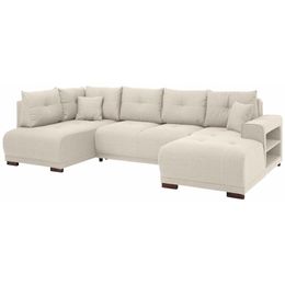 Home Affaire Wohnlandschaft &raquo;Viborg U-Form&laquo; mit Regal in der Armlehne, wahlweise mit Bettfunktion beige Filzoptik (100% Polyester);Struktur (100% 