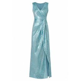 Adrianna Papell Langes Abendkleid Metallic Crinkle Mesh Gown in blue | Gr.: 40