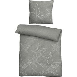 Biberna Bettw&auml;sche &raquo;Alexander in Gr. 135x200 oder 155x220 cm&laquo; 2 Stk. Flanell kuschelig warm im Winter, Bettw&auml;sche mit Sternen, Weihnachten grau Flanell, 