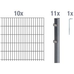Alberts Doppelstabmattenzaun &raquo;Grundset&laquo; H&ouml;he: 80-200 cm, Gesamtl&auml;nge: 4-30 m, zum Einbetonieren grau Stahl H/L: 100cm x 20m