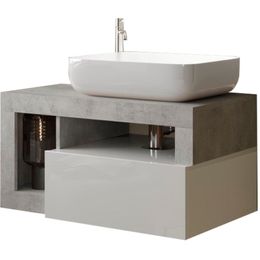Welltime Waschtisch &raquo;Hamburg&laquo; 1 Schubkasten, Breite 79 cm, Soft-Close, inkl. Keramik-Aufsatzbecken wei&szlig; Korpus Schubkastenelement: Weiss Melamin,Front