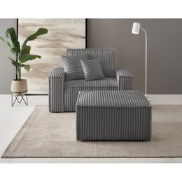 OTTO home Loveseat &raquo;FINNLEY Cord, Loveseat & Hocker im Set&laquo; 2 Stk. tlg. verf&uuml;gbar in den Stoffqualit&auml;ten Boucl&eacute;, Struktur fein und Mega Cord grau 