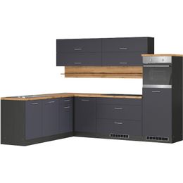 KOCHSTATION Winkelk&uuml;che &raquo;KS-Milan, optional mit Muldenl&uuml;fter&laquo; Stellbr.270/220 cm, wahlweise mit E-Ger&auml;ten, Kochfeld mit Dunstabzug grau B/H/T: 270cm x