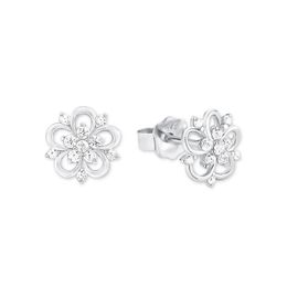 Amor Damen Paar Ohrstecker &raquo;Schmuck Geschenk Ohrschmuck Blume, Glitzerohrstecker Silber 925&laquo; mit Zirkonia (synth.) silber 9mm, Silber 925 (