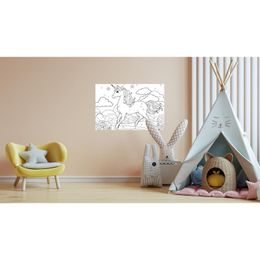 queence Wandsticker &raquo;Einhorn auf Blumenwiese&laquo; DIY-Wandsticker zum Bemalen wei&szlig; Vinyl B/H/T: 90cm x 60cm, Blumen Einhorn Himmel Landschaft Landschaften