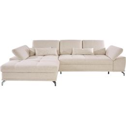 OTTO home Ecksofa &raquo;Costello L-Form, B: 301cm, Sitztiefen & Armteilverstellung, Federkern&laquo; 3 Nierenkissen, optional Schlaffunktion & Bettkasten beige 