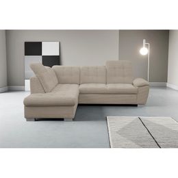 WERK2 Ecksofa &raquo;Bonny 265 x 215 cm inkl. Kopfteilverstellung modern und bequem&laquo; Cord, L-Form, Schlaffunktion, Bettkasten beige 90% Polyester, 10% Nylon