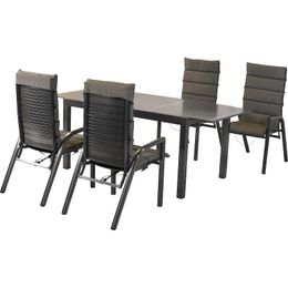 Merxx Garten-Essgruppe &raquo;Siros&laquo; Set, 9 tlg. inkl. 4 Sessel, 4 Auflagen, 1 Ausziehtisch grau Aluminium B/H/T: 57,5cm x 111cm x 77cm