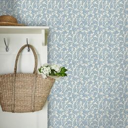 Laura Ashley Vliestapete &raquo;Cariad Spray&laquo; gebl&uuml;mt glatt 10mx52cm (ca. 5m2) blau Vlies B/L: 0,52m x 10m, Rollen: 1