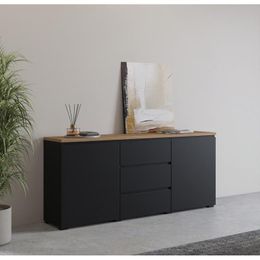 OTTO home Sideboard &raquo;Modo, Breite 150 cm, moderne grifflose Kommode 2T&uuml;ren/3 SK&laquo; Schubladenkommode mit viel Stauraum, Einlegeb&ouml;den verstellbar schwarz