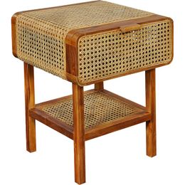 Sit Nachtkonsole &raquo;ROMANTEAKA aus Teak mit Wiener Geflecht & Klappe&laquo; Luftiges Peddigrohr-Geflecht f&uuml;r nat&uuml;rliche Bel&uuml;ftung beige FSC -zertifiziertes 