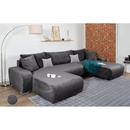 Collection AB Wohnlandschaft &raquo;Paola U-Form, B: 314 cm&laquo; Schlaffunktion, Bettkasten & 4 Zierkissen, Federkern grau 100%Polyester B/H/T: 314cm x 41cm x 
