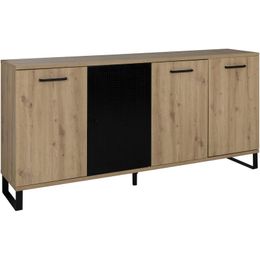 Sideboard &raquo;CRAFT&laquo; Sideboard mit 4 T&uuml;ren schwarz Holzwerkstoff, Metall B/H/T: 178cm x 86cm x 41cm, 2 Einlegeboden, Eiche, 4 Stk.