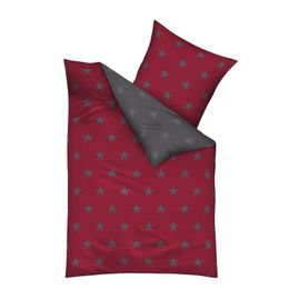 Kaeppel Wendebettw&auml;sche &raquo;Stars&laquo; 3 Stk. mit Sternen rot Feinbiber, Obermaterial: 100% Baumwolle B/L: 200cm x 200cm, 1 Stk., 2 Stk., Feinbiber, B/L: 80cm x 80cm