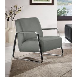 W.Schillig Cocktailsessel &raquo;quadroo Designsessel, Loungesessel&laquo; mit bezogenen Armlehnen, Gestell in Chrom gl&auml;nzend grau Velourgewebe V41 (100% 