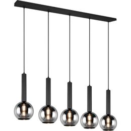 Trio Leuchten Pendelleuchte &raquo;Clayton&laquo; E27 1 Stk. warmwei&szlig; - kaltwei&szlig; H&auml;ngelampe h&ouml;henverstellbar bis 150cm, Glas rauchfarbig, exkl 5xE27 schwarz 5, H: