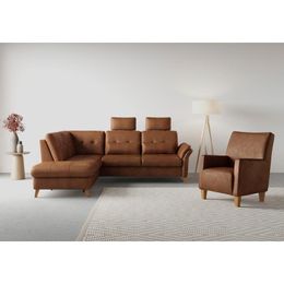 Sit & More sit&more Ecksofa &raquo;G&ouml;teborg&laquo; inkl. Sitztiefenverstellung, wahlweise mit Bettfunktion & Bettkasten braun B/H/T: 250cm x 90cm x 226cm, Luxus-Microfaser, 
