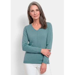 GOLDNER Kurzgr&ouml;&szlig;e: Baumwollpullover mit V-Ausschnitt in graugr&uuml;n | Gr.: 21