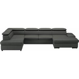 Sit & More sit&more Wohnlandschaft &raquo;Alcudia U-Form&laquo; wahlweise mit Schlaffunktion grau B/H/T: 349cm x 73cm x 226cm, NaturLEDER , Ottomane links,mit 