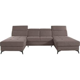 OTTO home Wohnlandschaft &raquo;Cardiz U-Form&laquo; inkl.Kopfteilverstellung und Federkern wahlweise mit Schlaffunktion grau Webstoff (100% Polyester);Luxus-