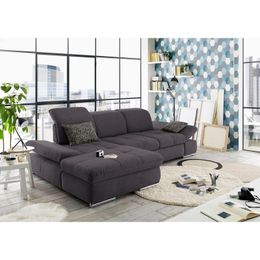 set one by Musterring Ecksofa &raquo;SO4100 V&laquo; mit verstellbaren Kopfteilen, wahlweise mit Funktionen, Cord-Bezug grau B/H/T: 284cm x 80cm x 190cm, Luxus-
