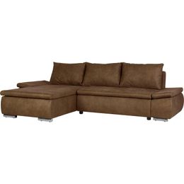 Home Affaire Ecksofa &raquo;Acra L-Form&laquo; mit Bettfunktion und Bettkasten, in Mattenoptik braun 100% Polyester B/H/T: 266cm x 83cm x 175cm, Luxus-Microfaser 