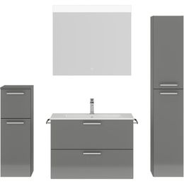 Nobilia Badm&ouml;bel-Set &raquo;Tolvina&laquo; vormontiert, mit Soft-Close, 4 Stk. tlg. grau B/H/T: 160cmcm x 169cmcm x 48,7cmcm, Griffe edelstahlfarbig