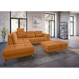 Sit & More sit&more Ecksofa &raquo;Bendigo L-Form&laquo; inklusive Sitztiefenverstellung, Bodenfreiheit 15 cm, in 2 Fu&szlig;farben gelb B/H/T: 258cm x 87cm x 226cm, NaturLEDER , 