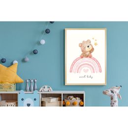 queence Bild mit Rahmen &raquo;B&auml;r auf buntem Regenbogen&laquo; Bilder vom Sternenhimmel B&auml;r B&auml;ren Herz Herzen Regenbogen Schriftzug Stern Sterne Teddy Tiere 1 