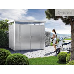 BioHort Ger&auml;tehaus &raquo;HIGHLINE Gr. H1, verschiedene Farben&laquo; stylisches Metall-Gartenhaus mit Flachdach silber Stahl Einheitsgr&ouml;&szlig;e